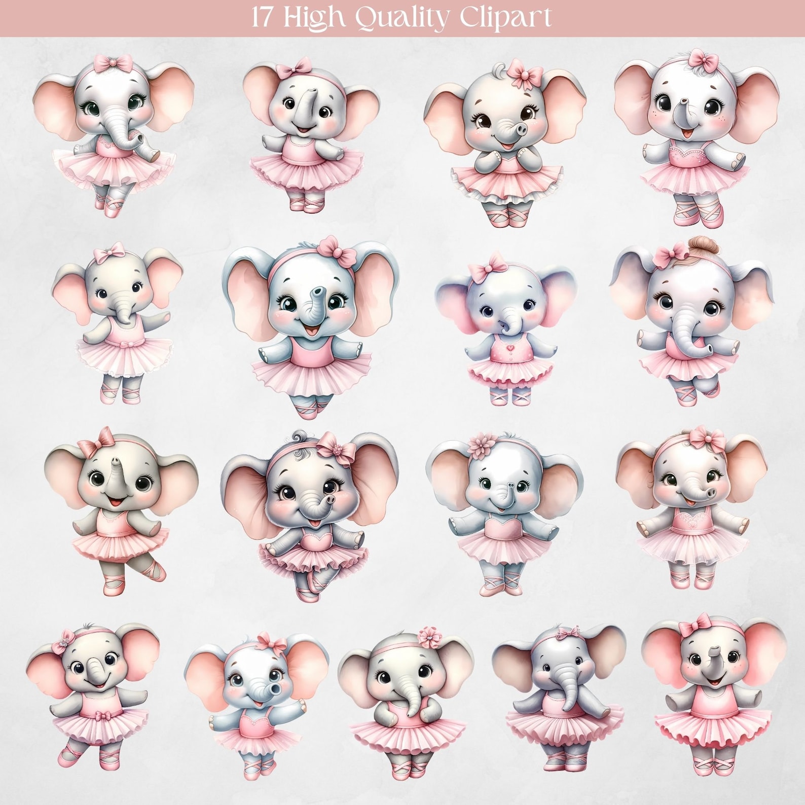 Ballerina Elephant Clipart, Nursery Illustration, Jungle, Wild Animal ...