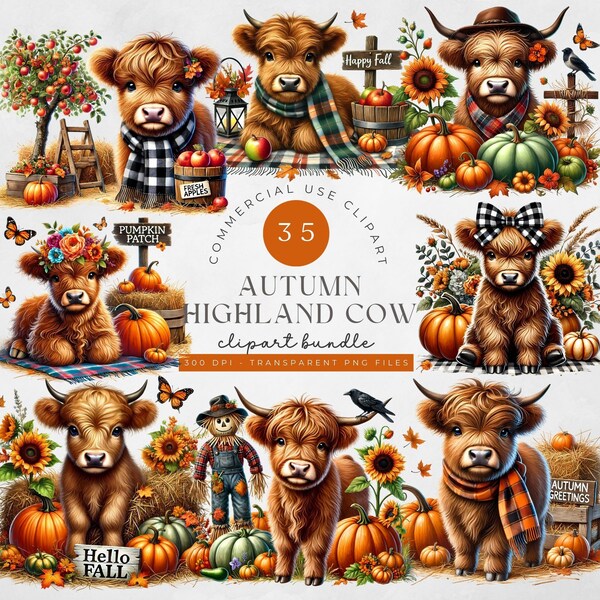 Autumn Highland Cow Clipart - Etsy