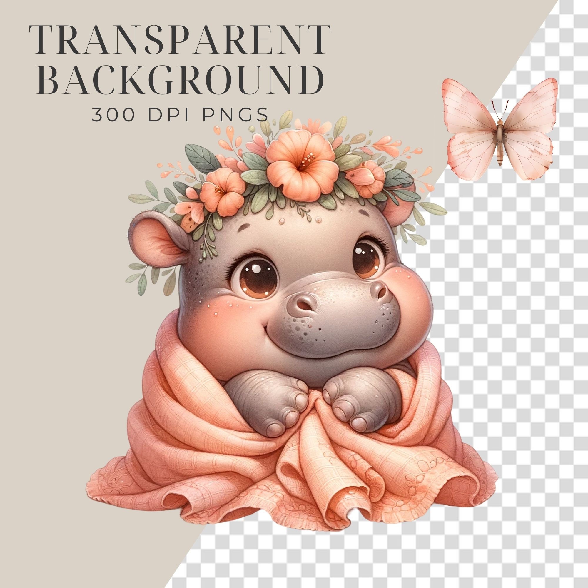 Cute Baby Hippo Clipart Bundle, Hippopotamus, Hippo Clipart, Hippo PNG ...