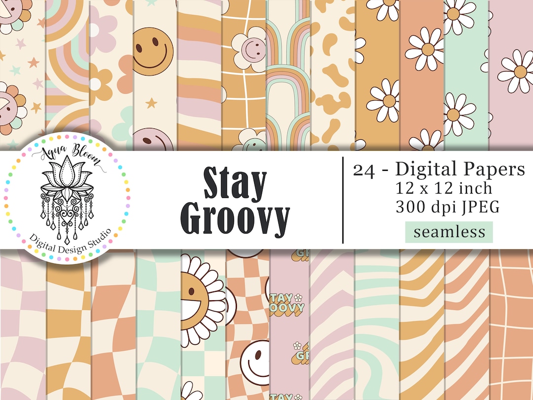 Stay Groovy Digital Paper, Aesthetic Pattern Background, Groovy ...