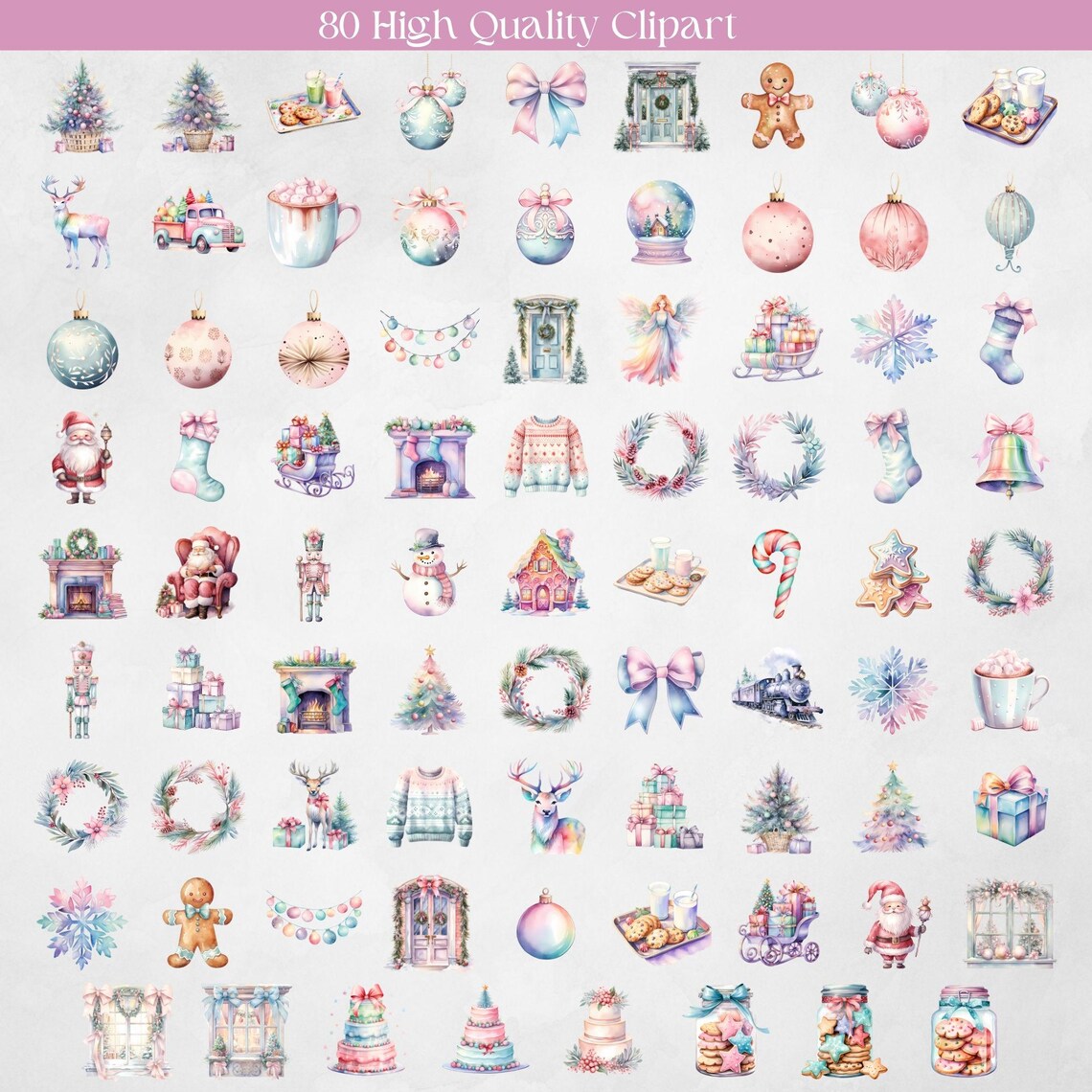 Pastel Christmas Clipart: Watercolor Winter Graphics (80 PNG) - Etsy