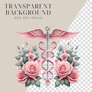 Floral Caduceus Clipart: Pink Medical PNG Bundle (digital Download) - Etsy