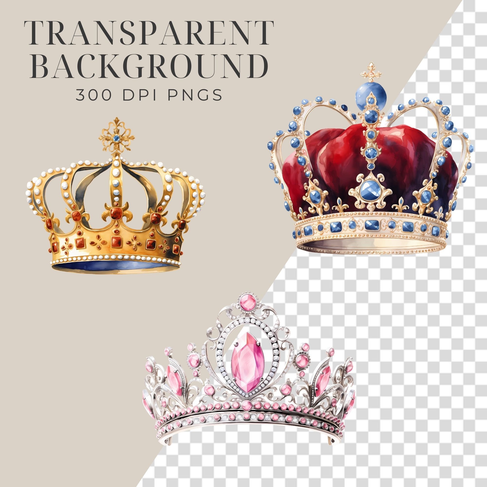 Crowns Watercolor Clip Art, Commercial Use, PNG, Royal Crown, Princess ...