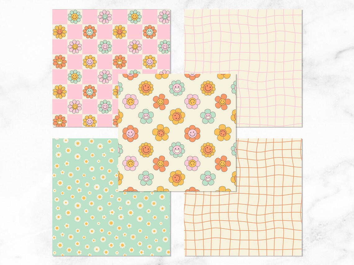 Groovy Retro Digital Paper, Aesthetic Pattern Background, Seamless ...