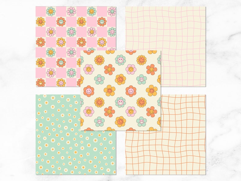 Groovy Retro Digital Paper, Aesthetic Pattern Background, Seamless ...