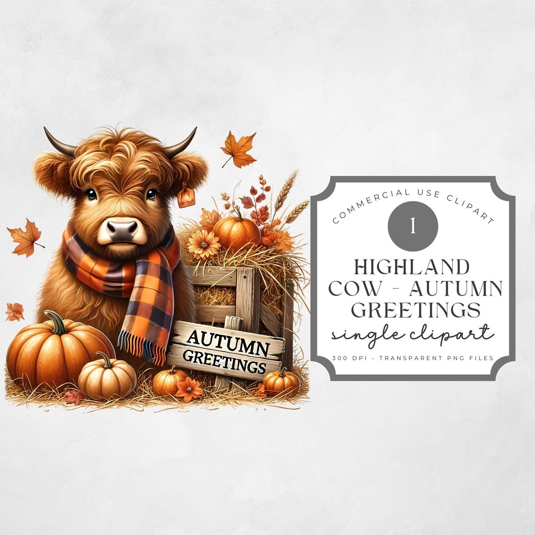 Watercolor Autumn Highland Cow Clipart Bundle, PNG, Baby Animal ...