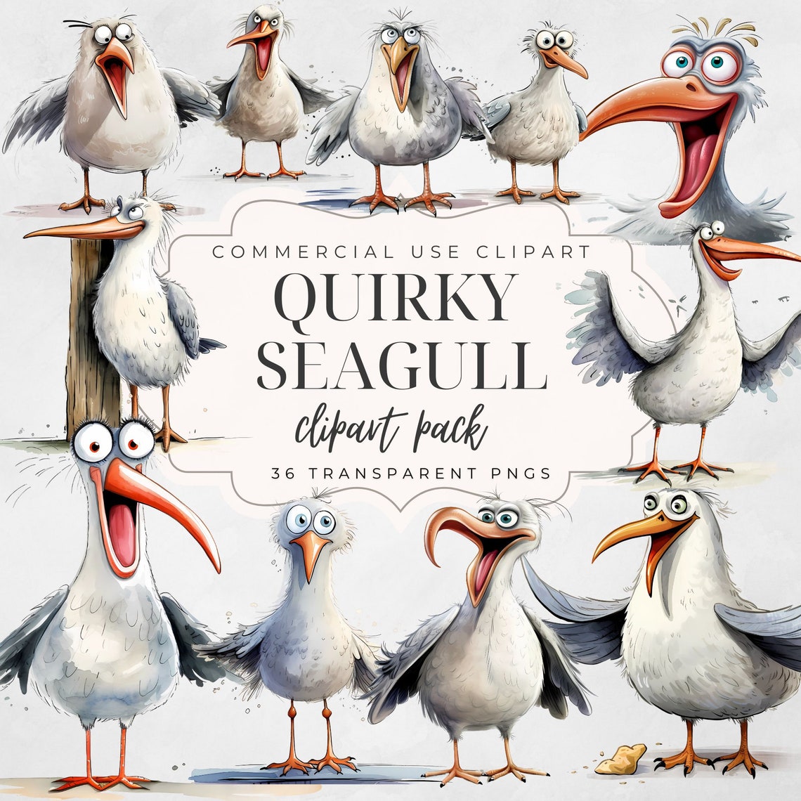 36 Quirky Sea Gulls Clipart | Funny Expressive Seagull Clipart Bundle ...
