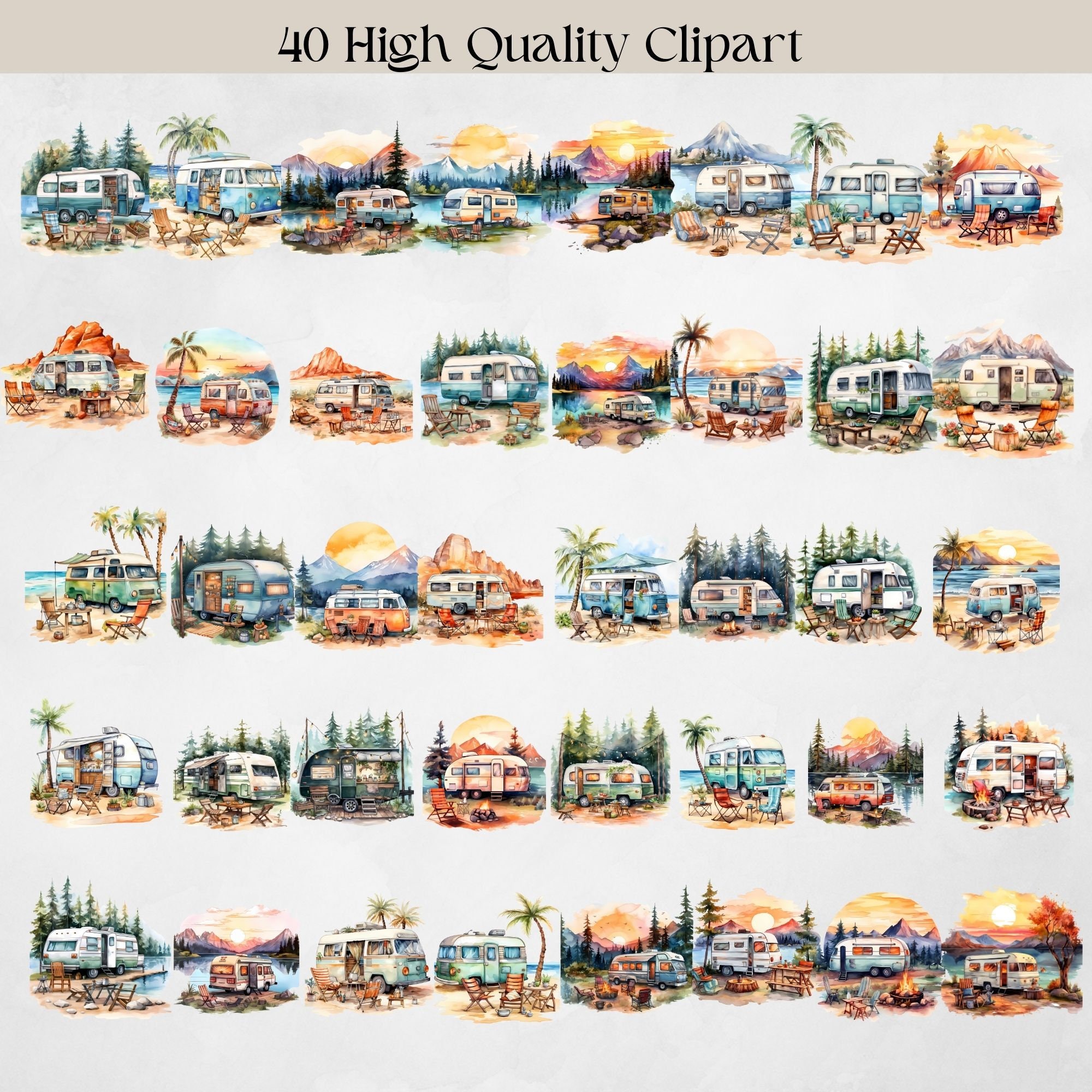 Watercolor Camper Van Clipart, Adventure Van Clipart, Magical Camping ...