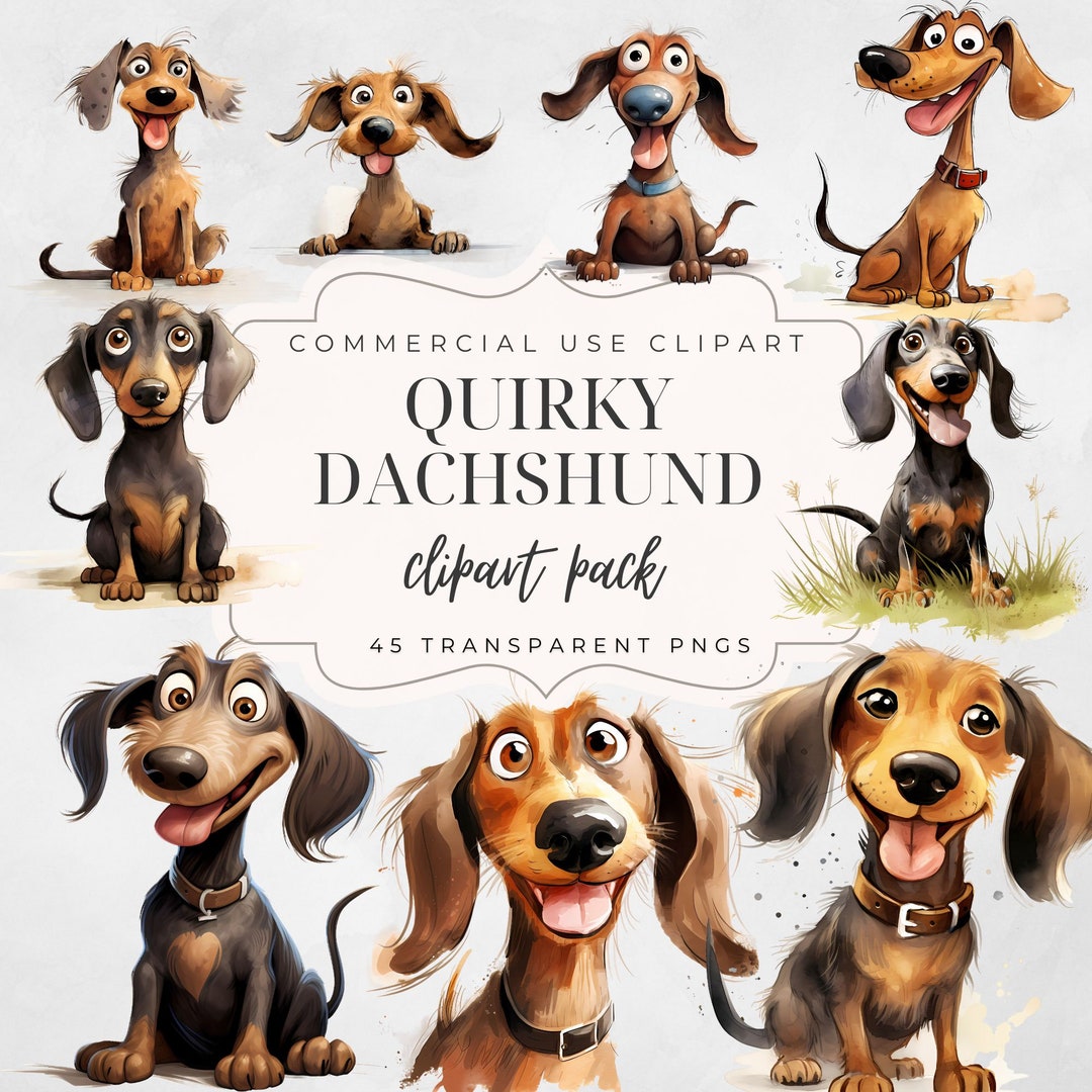 Dachshund Clipart Bundle: 45 PNG Images, Commercial Use (digital ...
