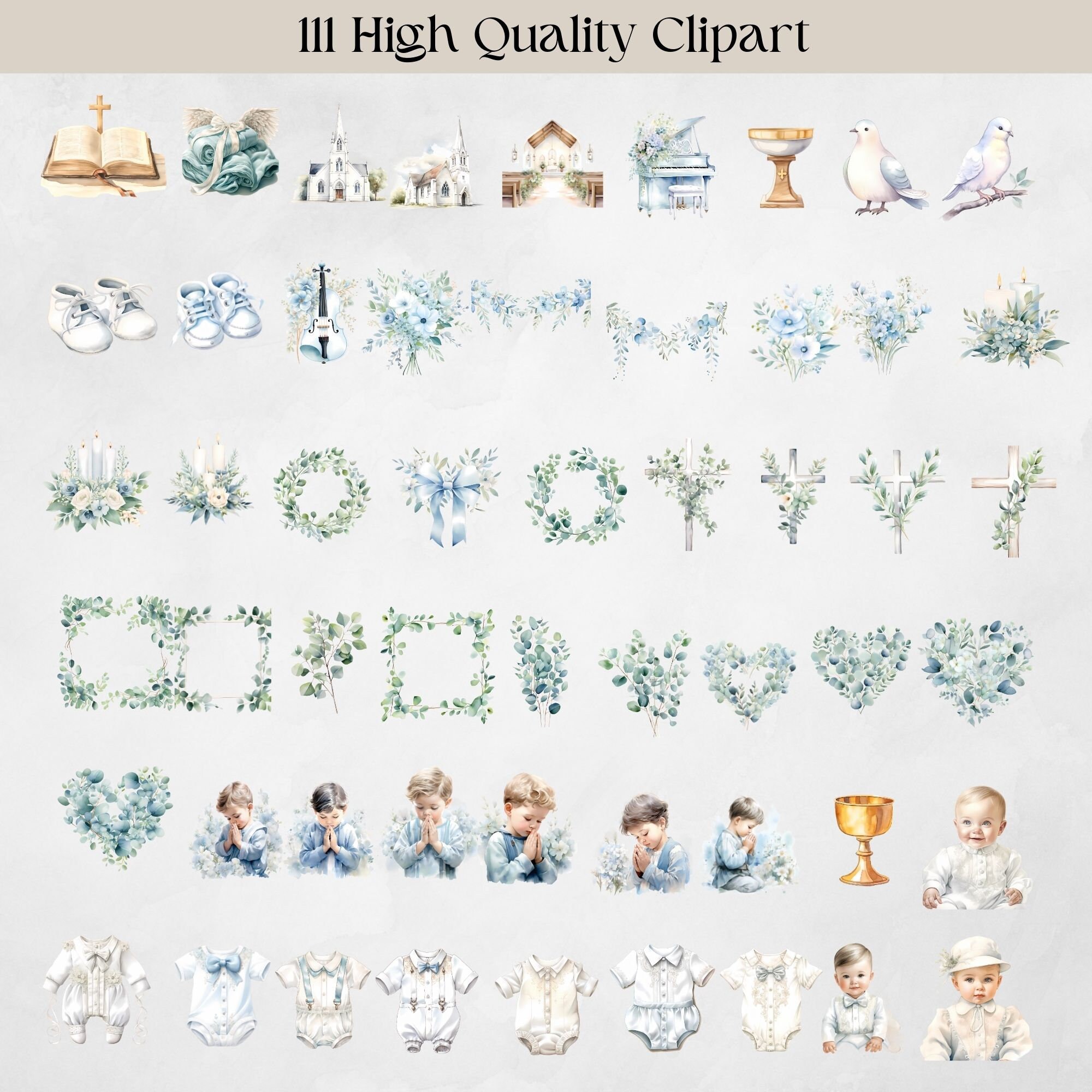 Watercolor First Communion Clipart, Pastel Blue, Baptism Clipart ...