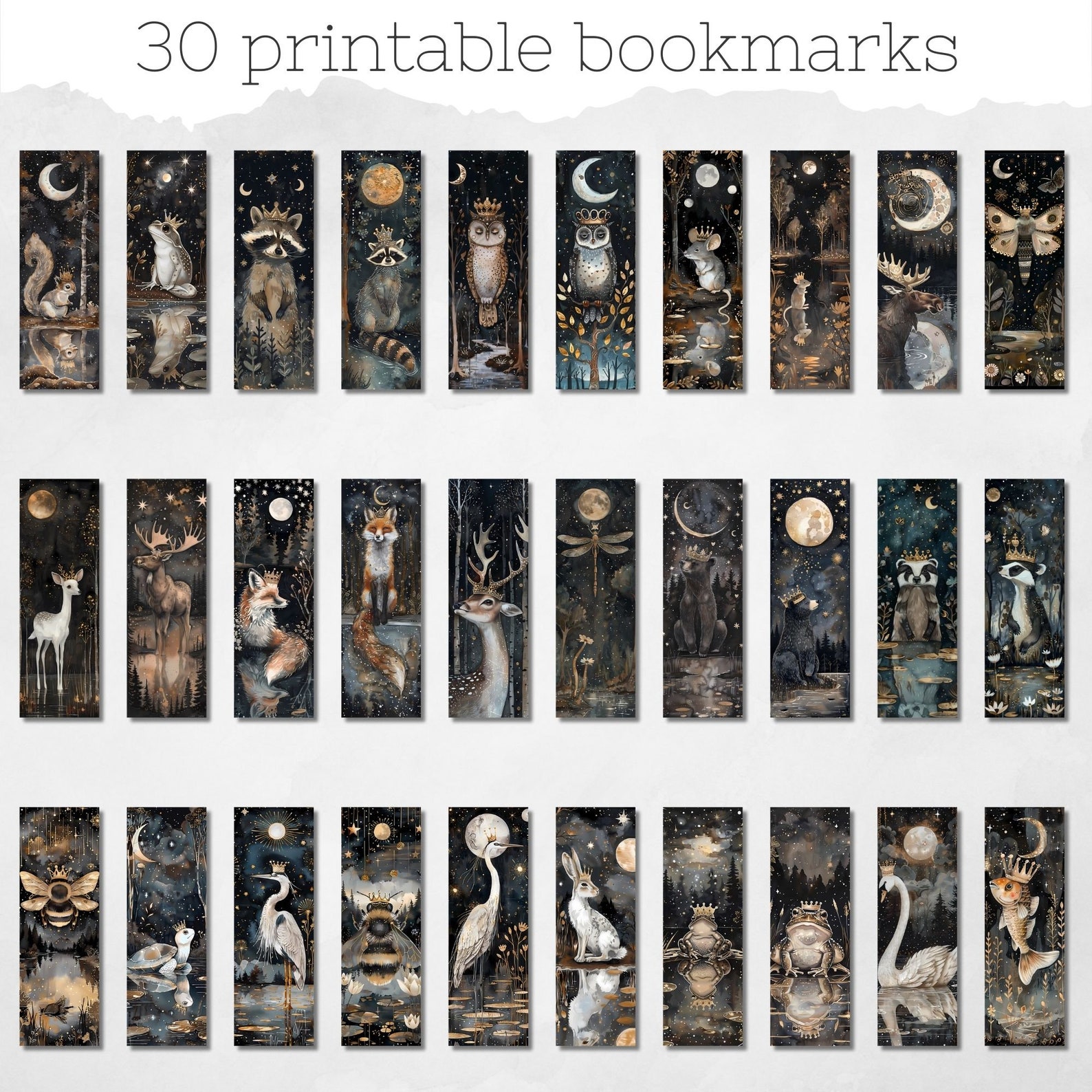 30 Whimsical Woodland Animals Printable Bookmarks Bundle, PNG, JPG ...