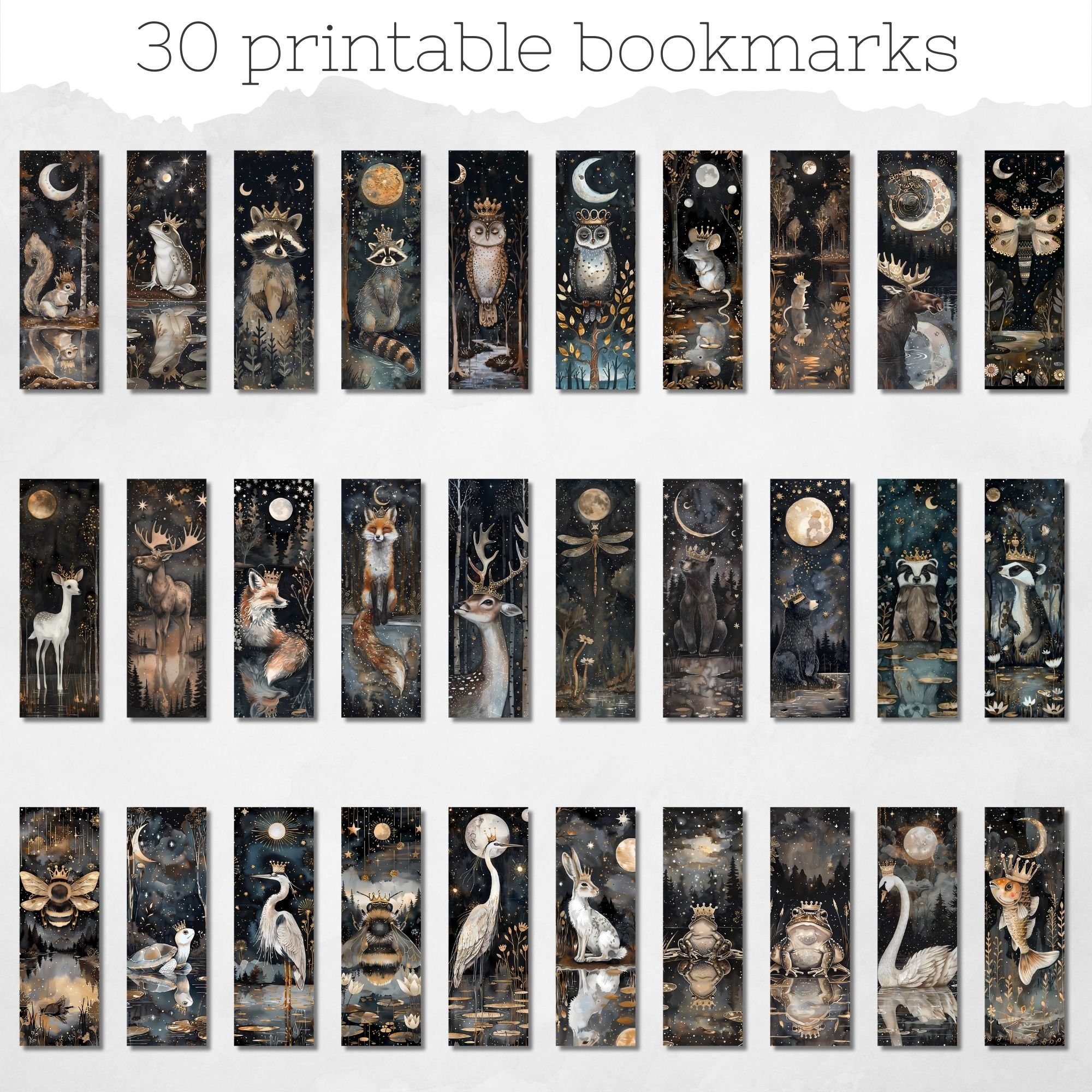 30 Whimsical Woodland Animals Printable Bookmarks Bundle, PNG, JPG ...