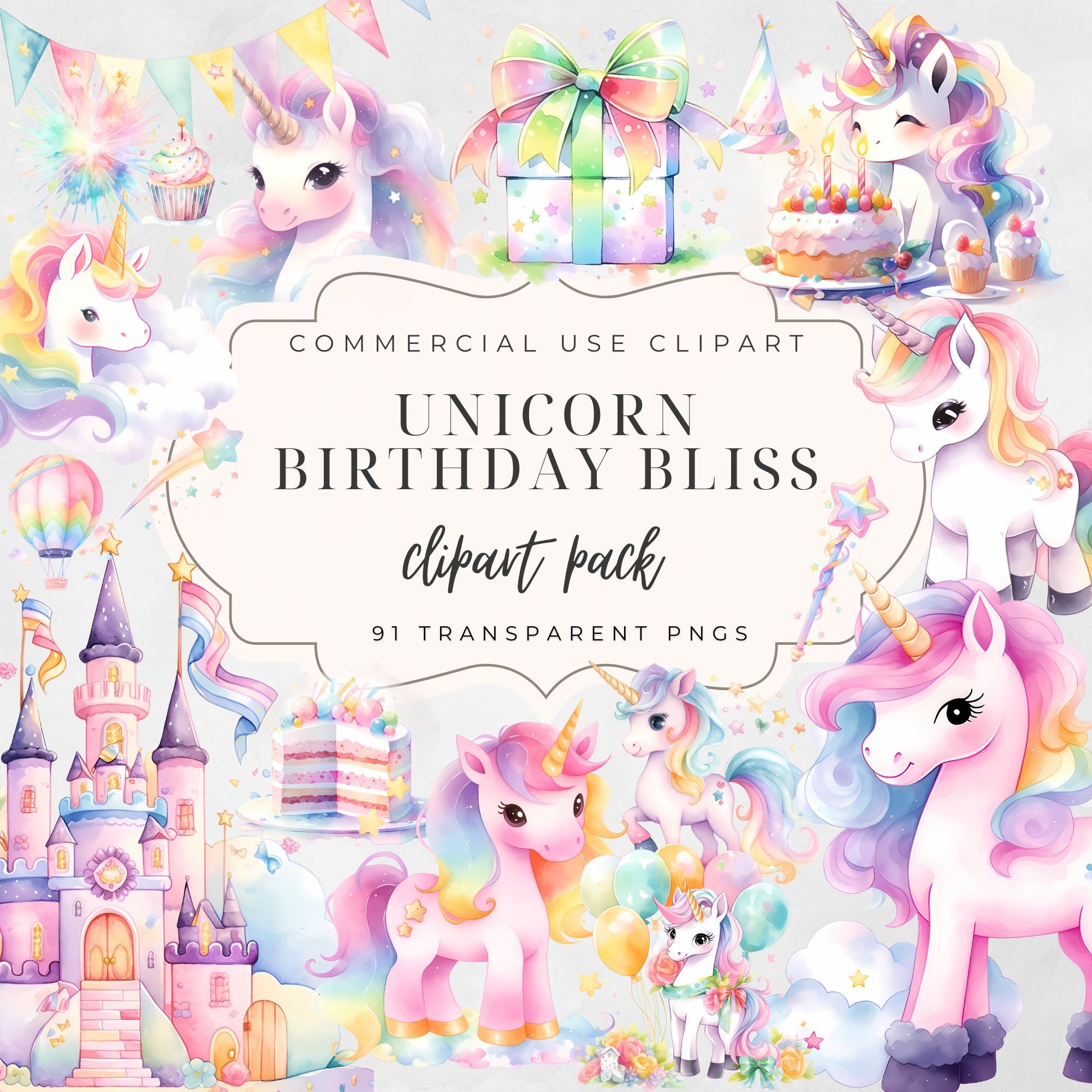 91 Cute Kawaii Unicorn Clipart Bundle Commercial Use PNG Instant ...