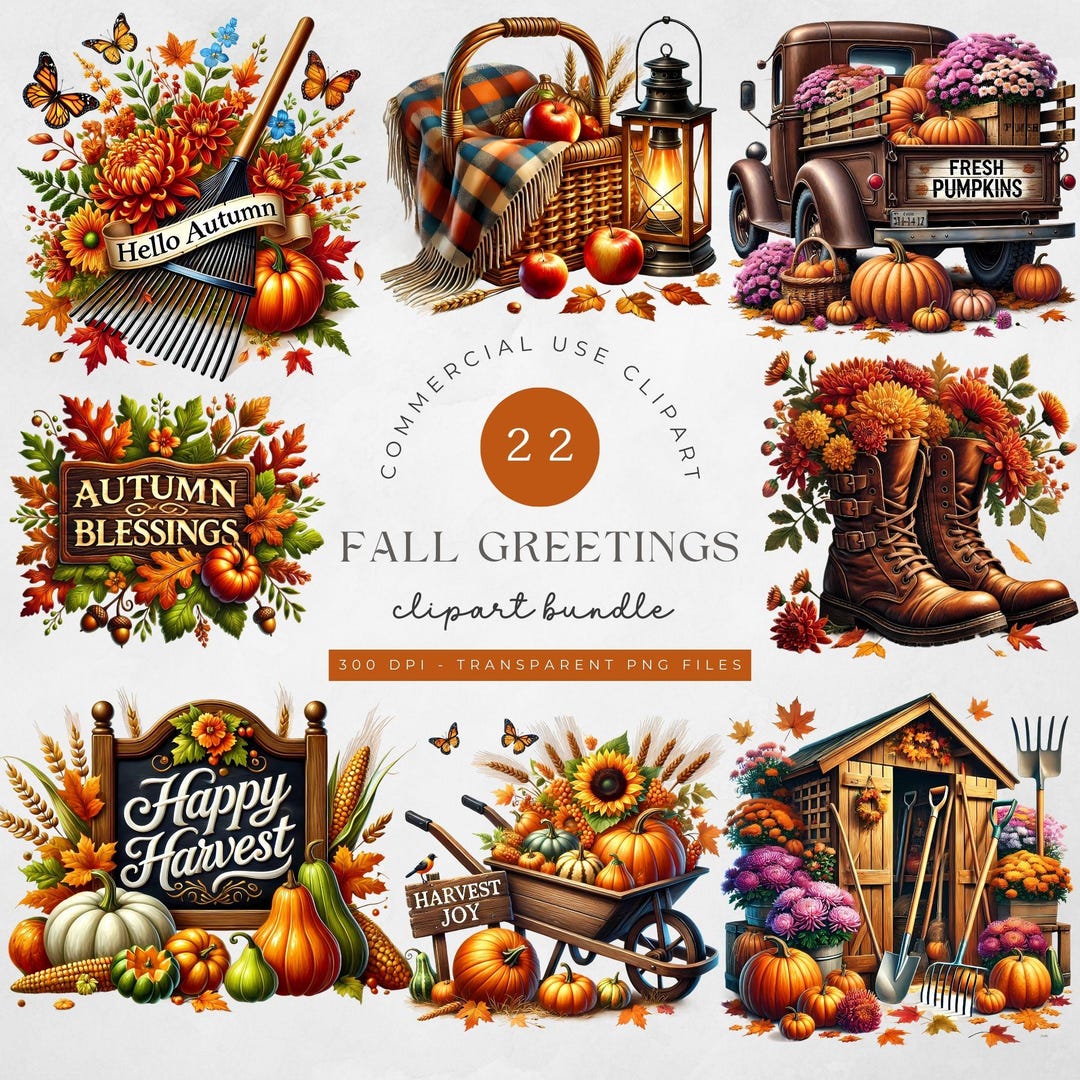 Fall Gardening Clipart Bundle, Watercolor PNG, Junk Journals, Autumn ...