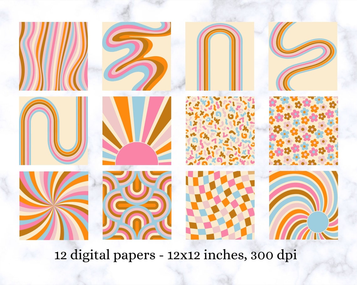 Retro Groovy Digital Paper, Aesthetic Pattern Background, Groovy ...