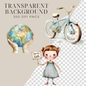 Earth Day Watercolor Clipart Bundle PNG Environmental Awareness, Planet ...