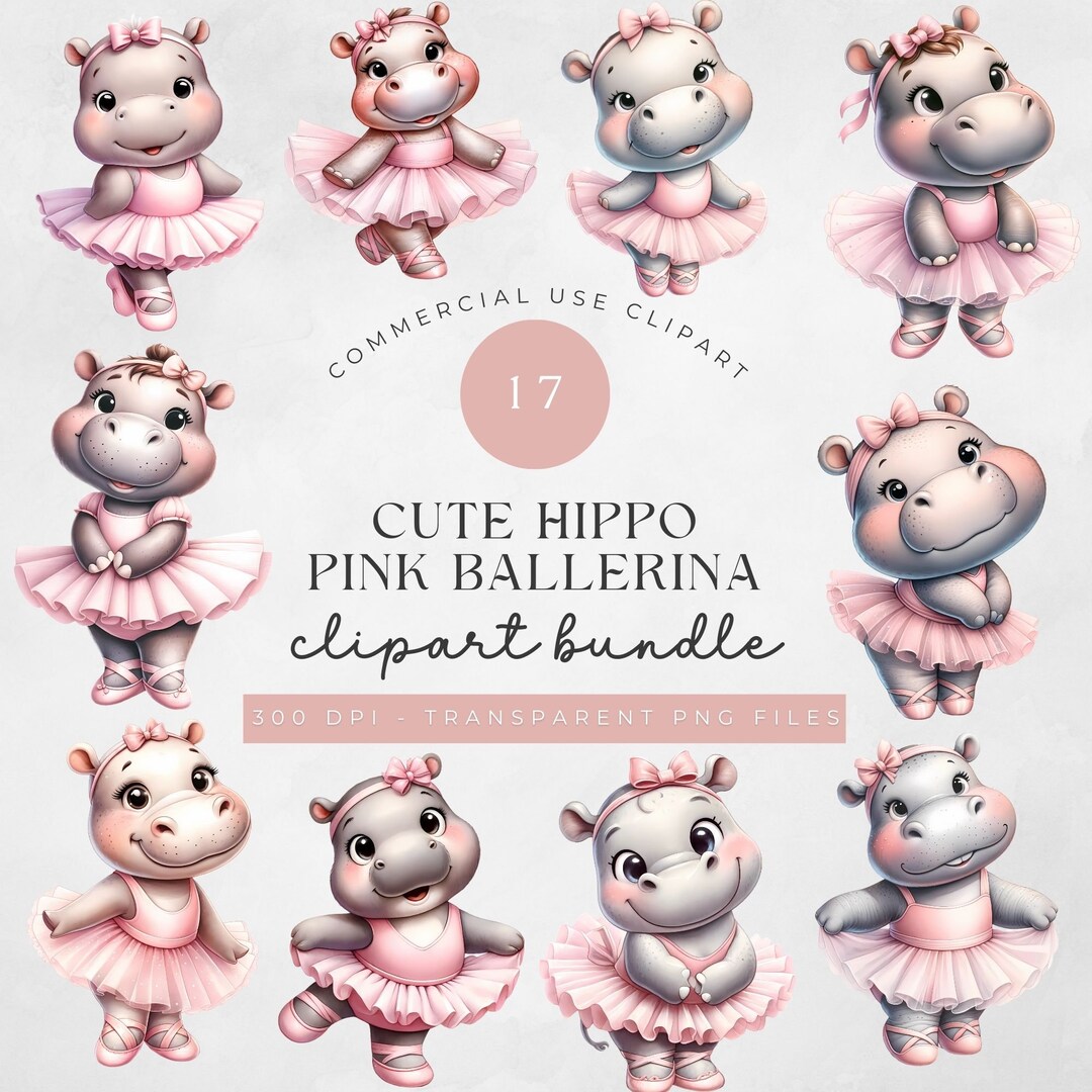 Ballerina Hippo Clipart, Nursery Illustration, Watercolor Cute Animal ...