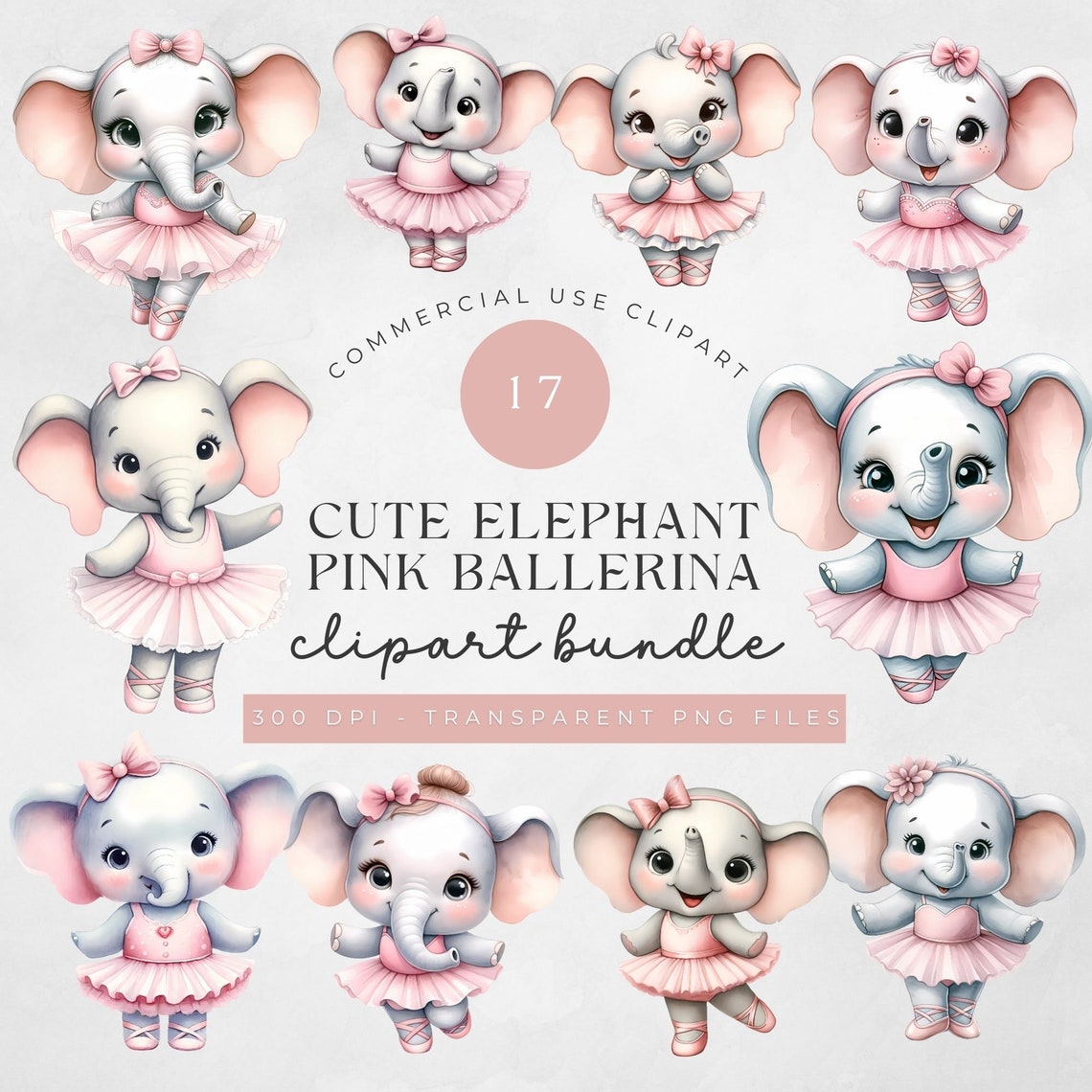 Ballerina Elephant Clipart, Nursery Illustration, Jungle, Wild Animal ...