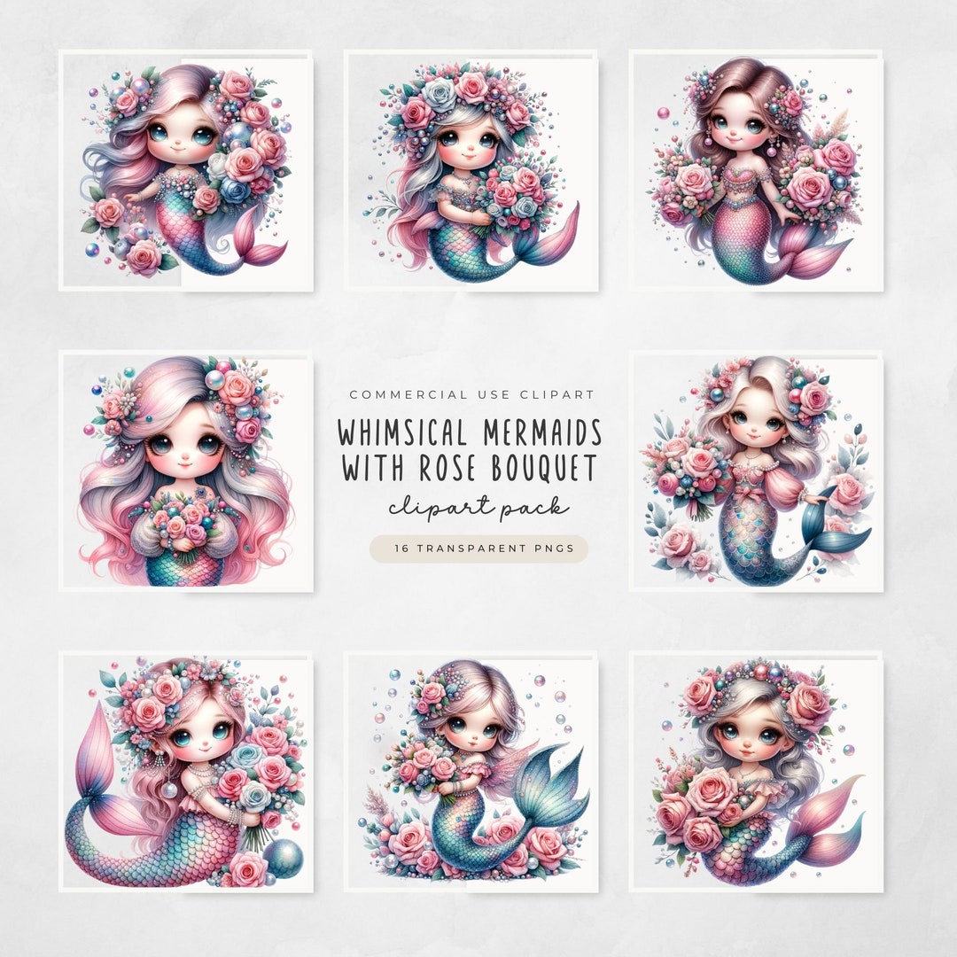 16 Watercolor Mermaid Clipart, Mermaid Fashion, Printable Watercolor ...