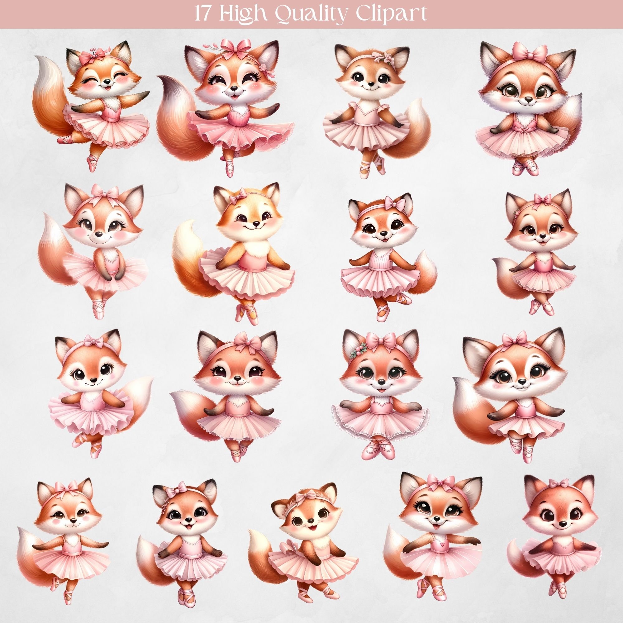 Fox Ballerina Animals Clipart Bundle, Cute Dancing Animal Graphic ...