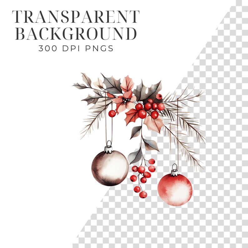 Christmas Greenery Clipart, Watercolor PNG Digital Download, Holiday ...