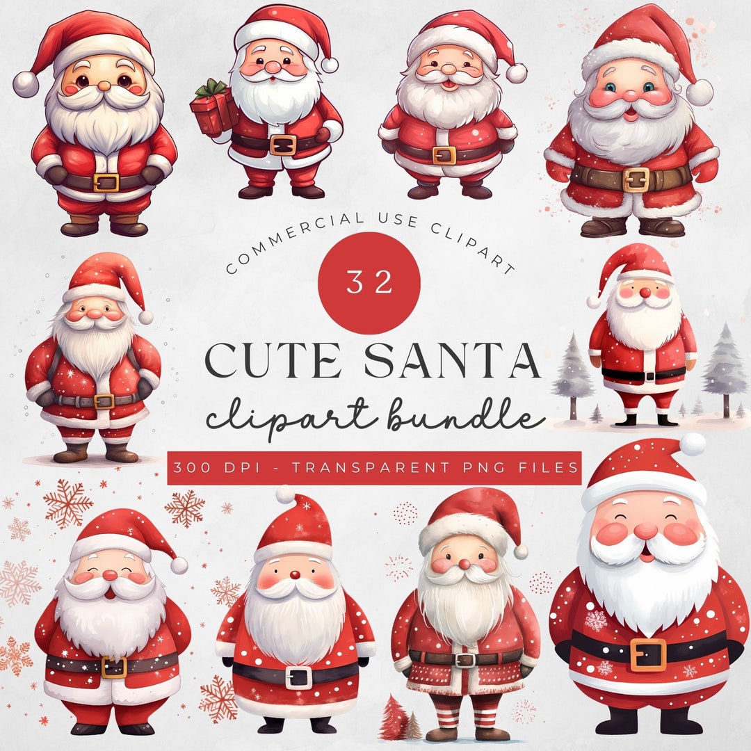 Cute Santa Clipart Bundle - Father Christmas Clip Art - Xmas Kids ...