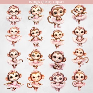Ballerina Monkey Clipart, Nursery Illustration, Watercolor Animal, Cute ...