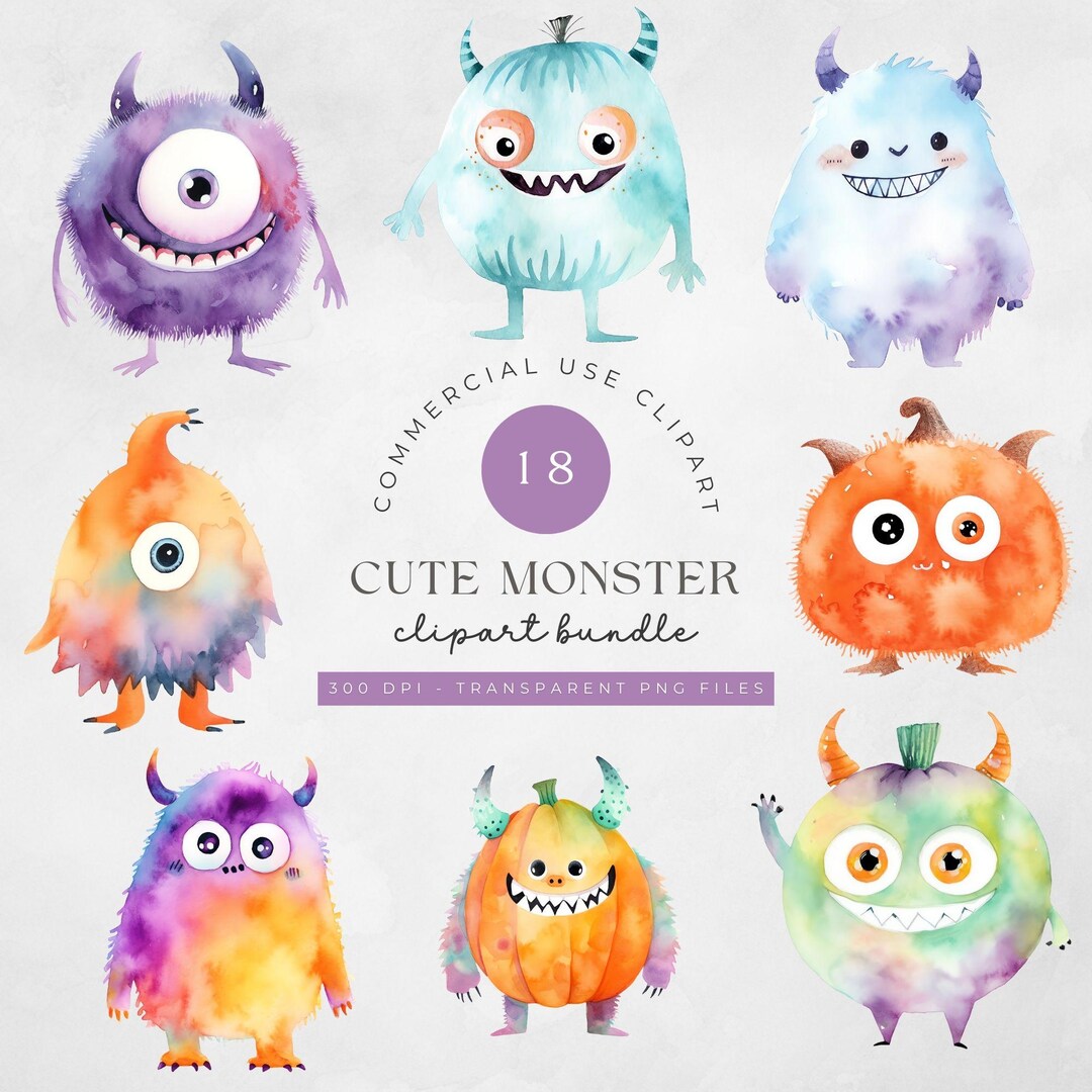 Cute Kawaii Monster Clipart, Cartoon, Transparent PNG Bundle, Junk ...