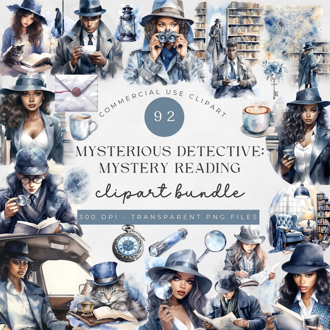 92 PNG Watercolor Mystery Reading Book Clipart Bundle | Watercolour ...