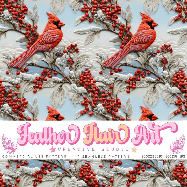 3D Seamless Bird Cardinal Seamless Pattern, Wallpaper Texture Digital ...