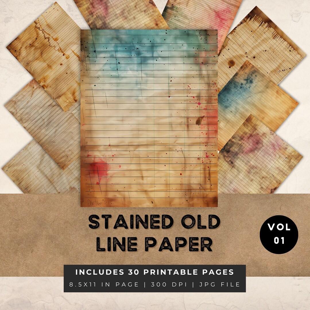 Grungy Stained Lined Paper: Neutral Junk Journal Pages (digital ...