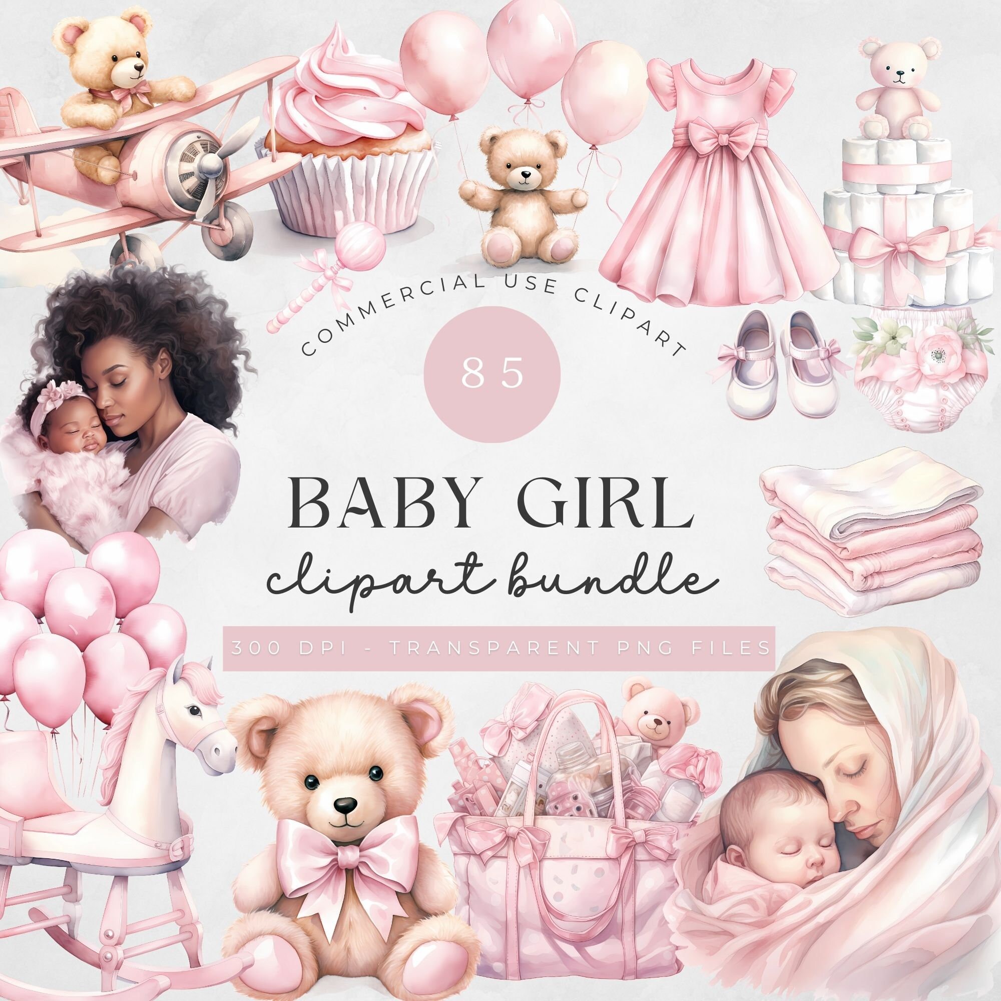 85 Watercolour Baby Shower Clipart, Baby Girl Clipart, Newborn Baby ...