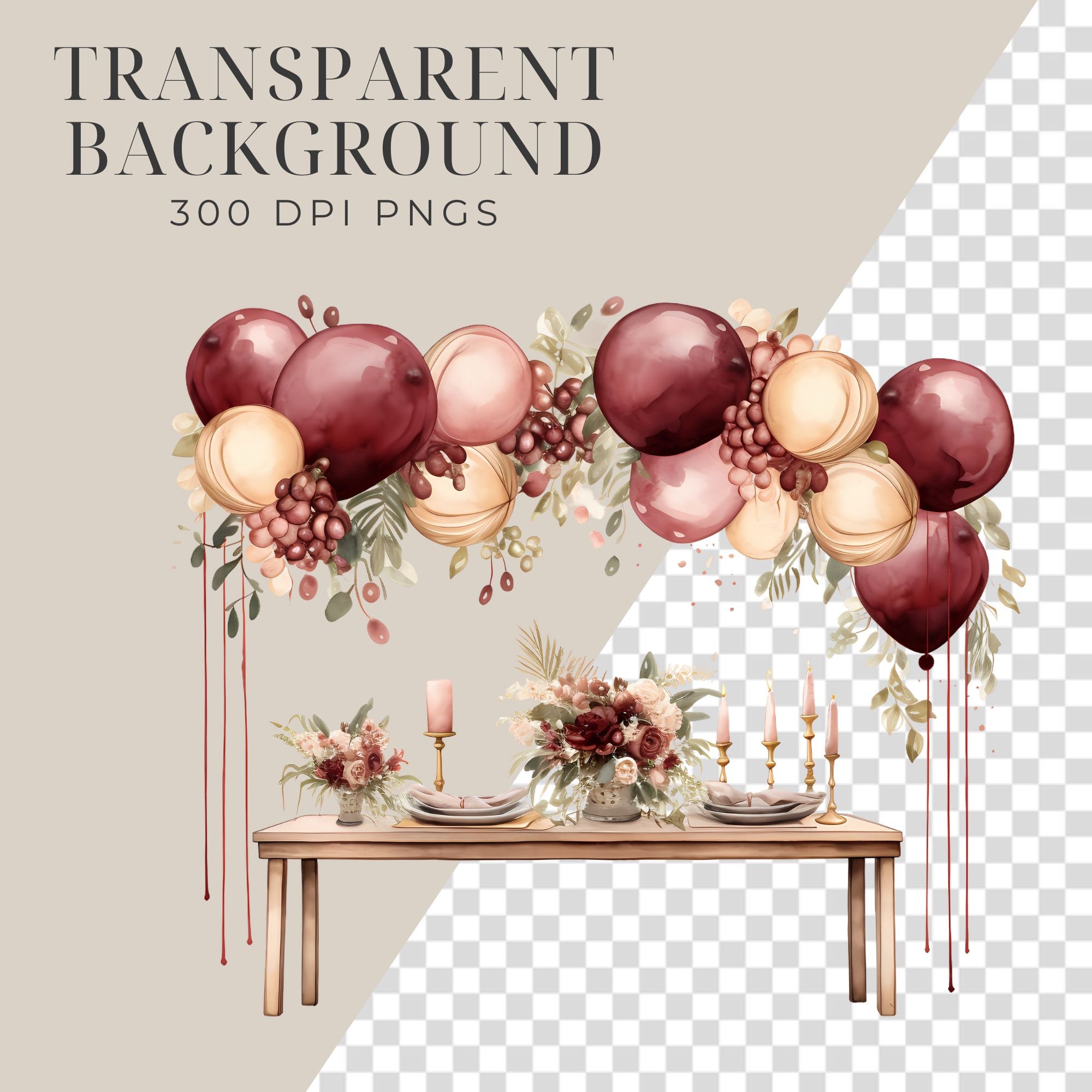 36 Watercolor Birthday Party Cake Present Balloons Clipart Bundle ...