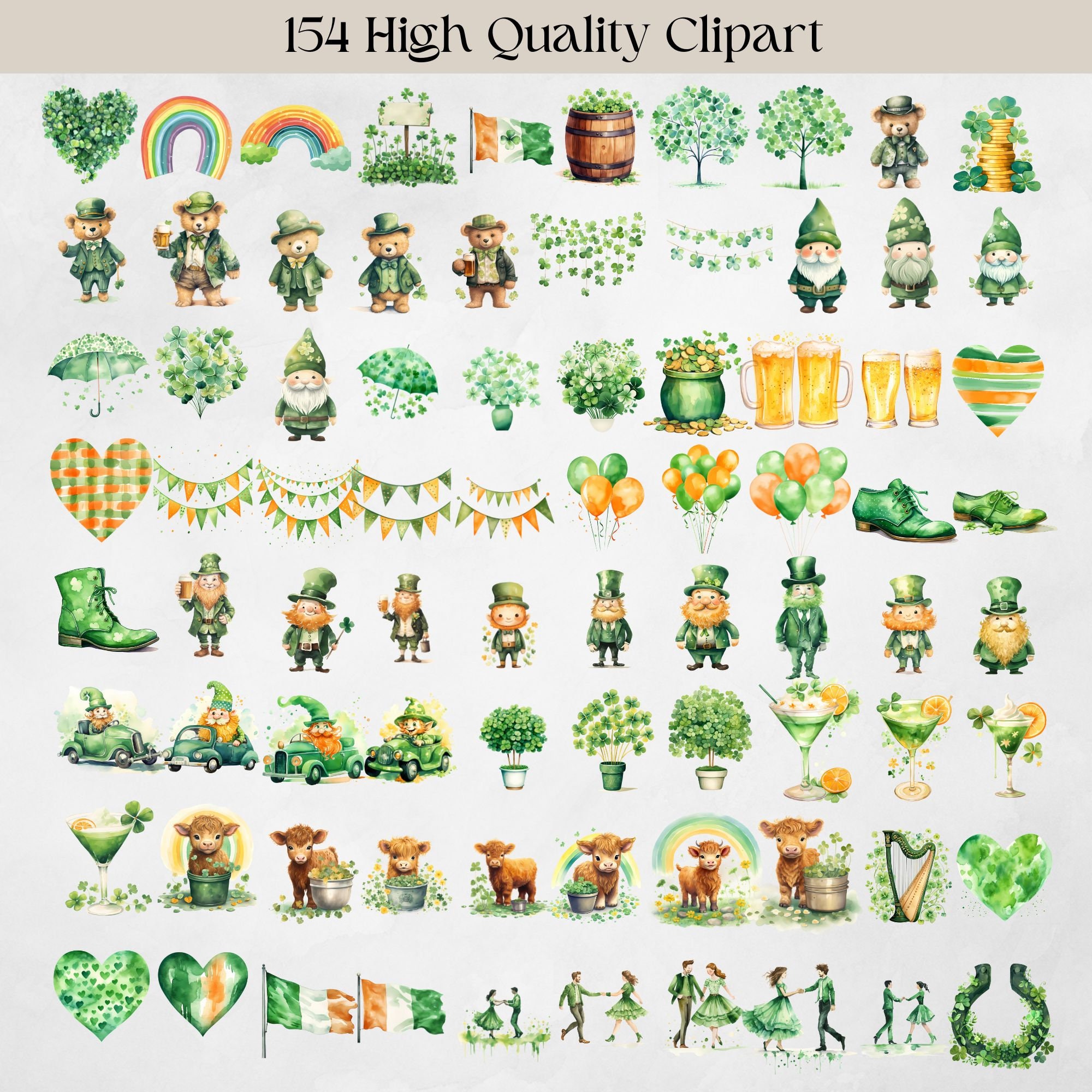 154 Cute St Patricks Day Clipart Bundle Watercolor Clipart Leprechaun 4 ...