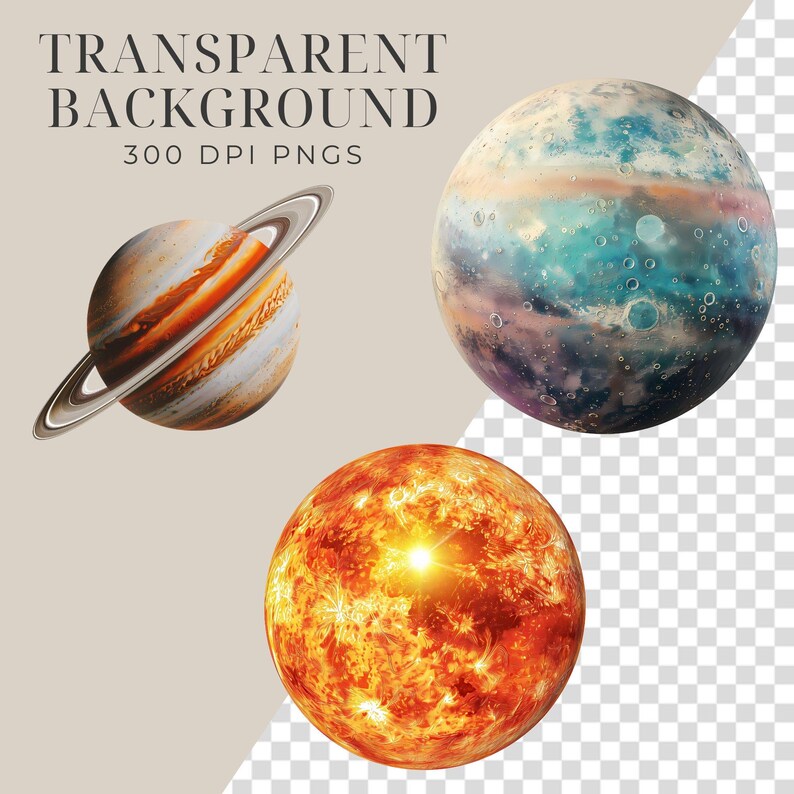 Realistic Planet Clipart Bundle: Solar System PNG Graphics (33 Images ...