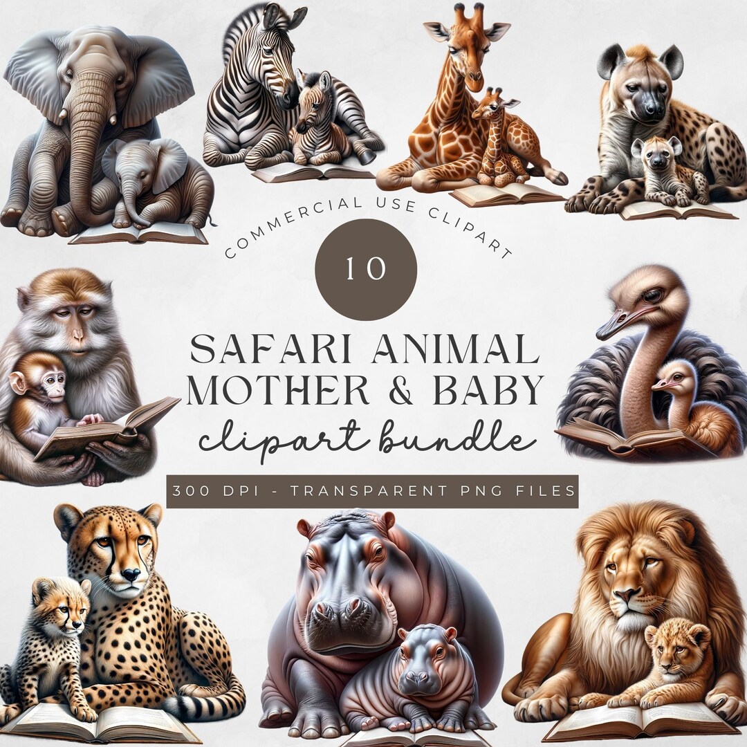 Mother and Baby Safari Animals Clipart Safari Clipart Transparent ...
