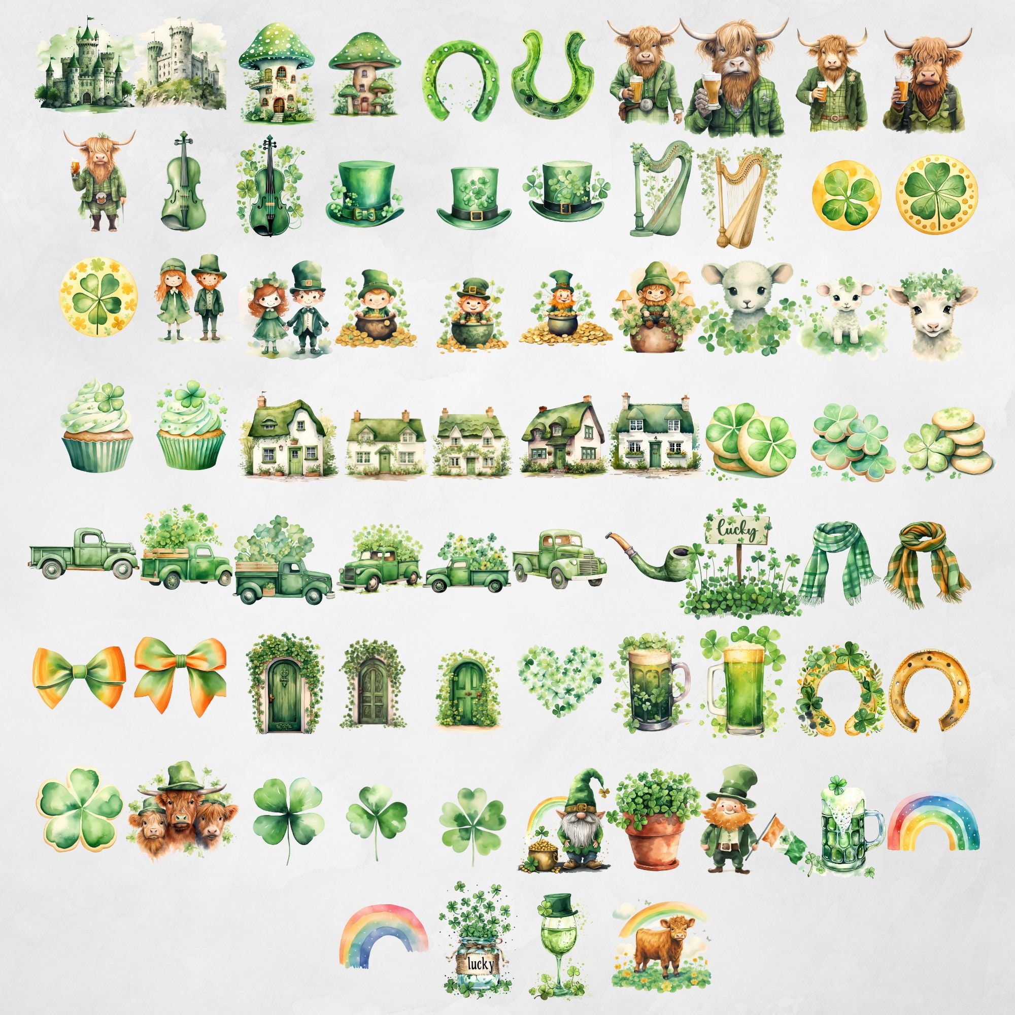 154 Cute St Patricks Day Clipart Bundle Watercolor Clipart Leprechaun 4 ...