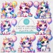 91 Cute Kawaii Unicorn Clipart Bundle Commercial Use PNG Instant ...