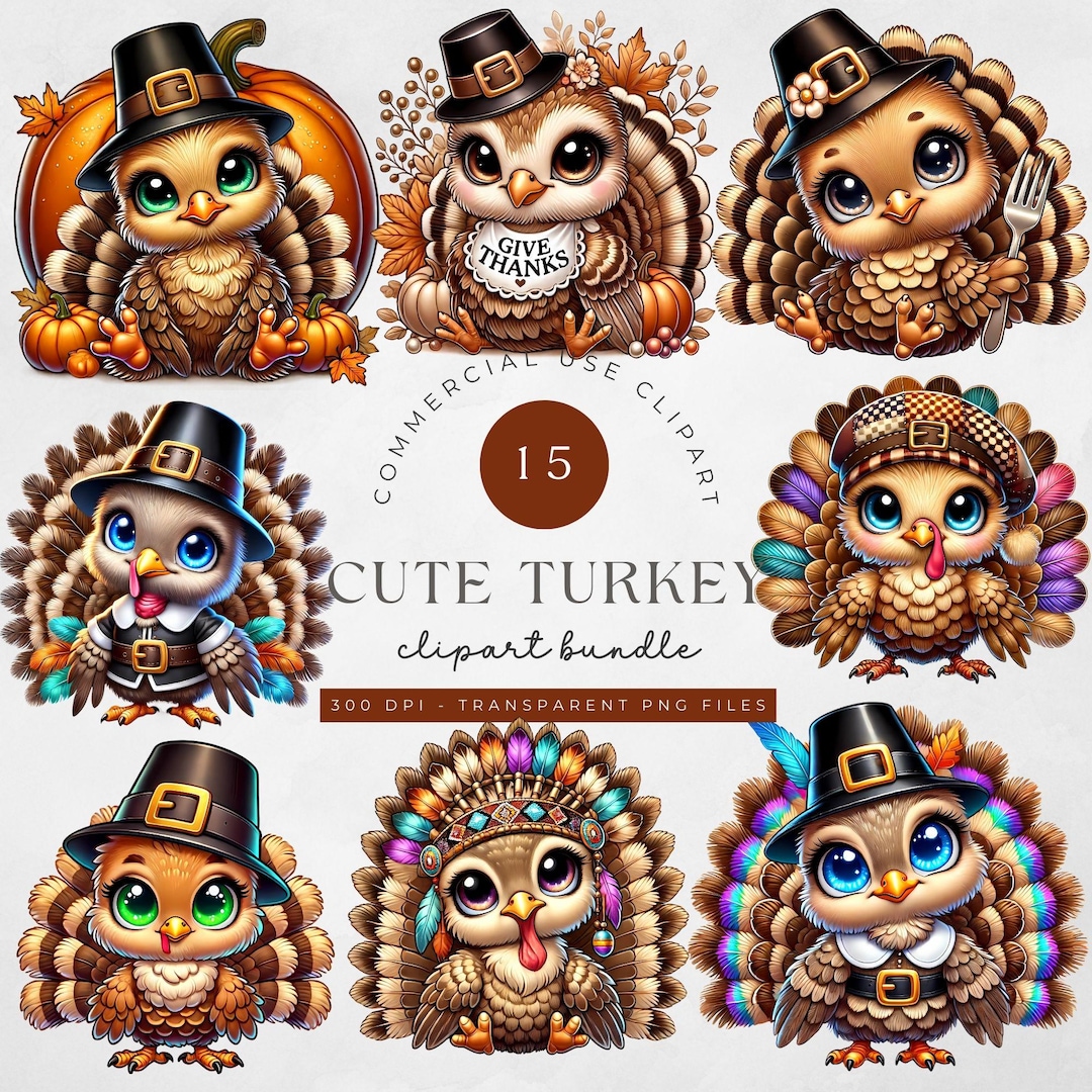 Thanksgiving Baby Turkey Clipart, Cute Turkey PNG, Autumn Watercolor ...