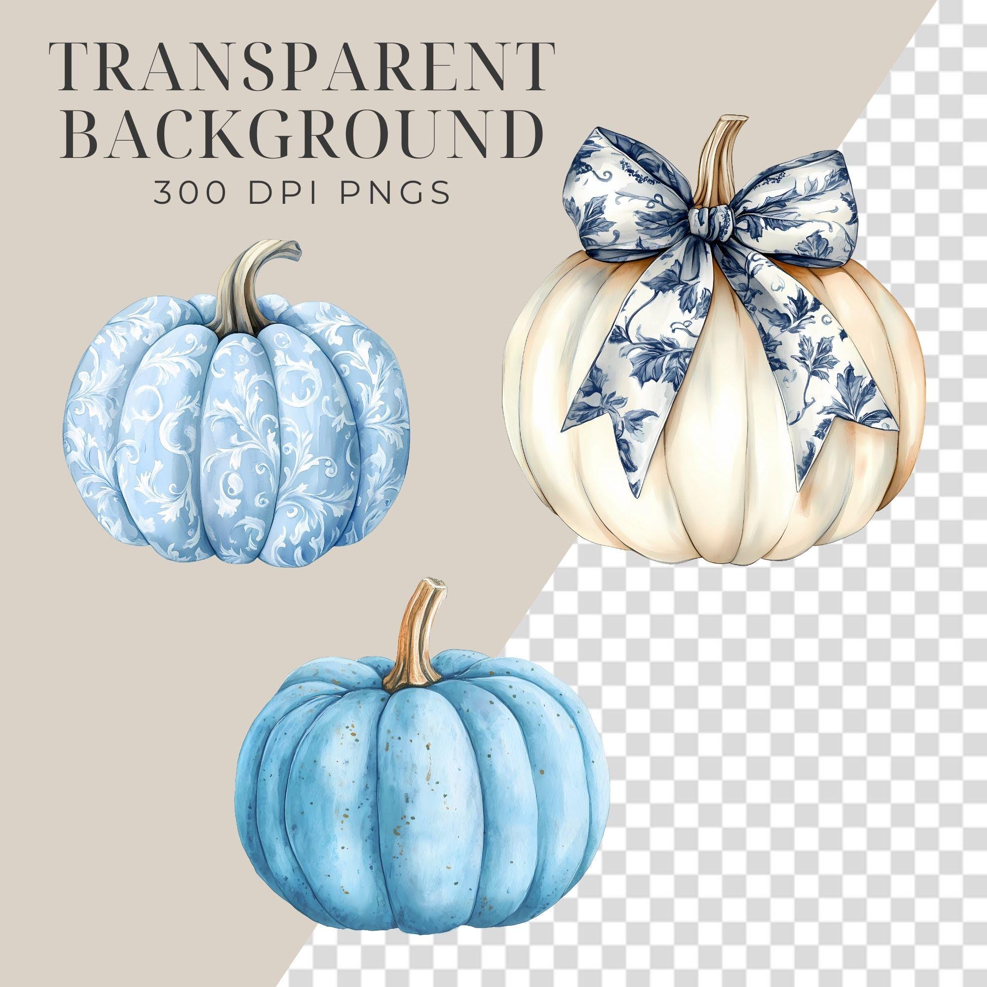 Watercolor Pumpkins and Bows Clipart Bundle Blue Coquette Pumpkins Fall ...