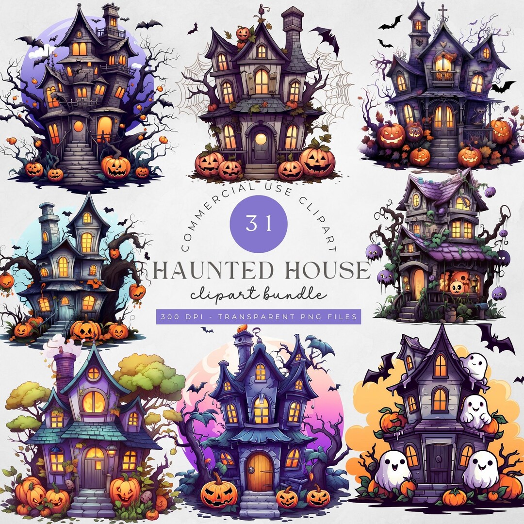 Halloween Haunted House Clipart, Watercolor Clipart, Halloween PNG ...