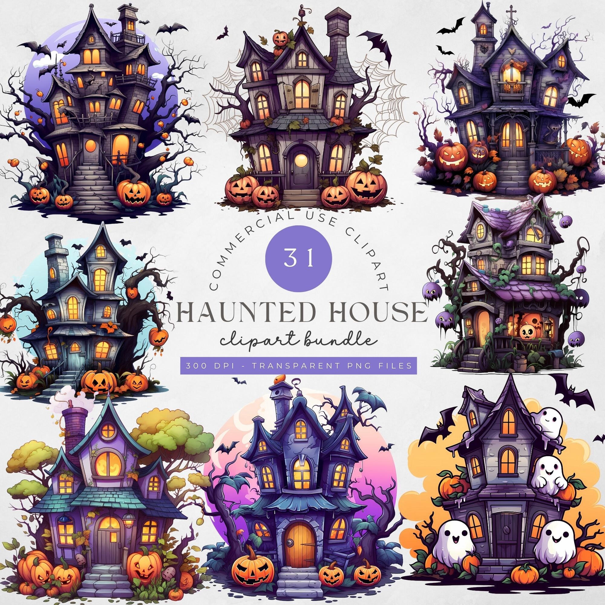 Halloween Haunted House Clipart, Watercolor Clipart, Halloween PNG ...