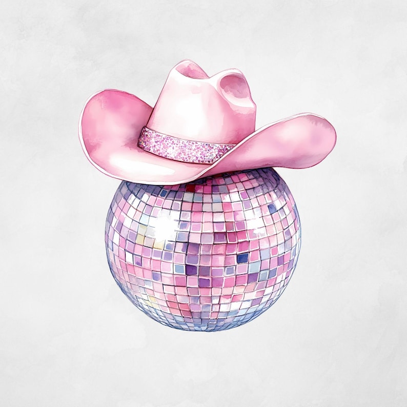 Disco Cowgirl Clipart: Pink Western Hat, Disco Ball (digital Download ...