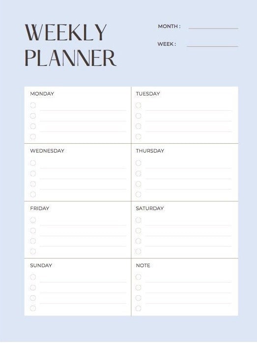 Minimalistic Weekly Planner Template, Instant Download, Printable ...