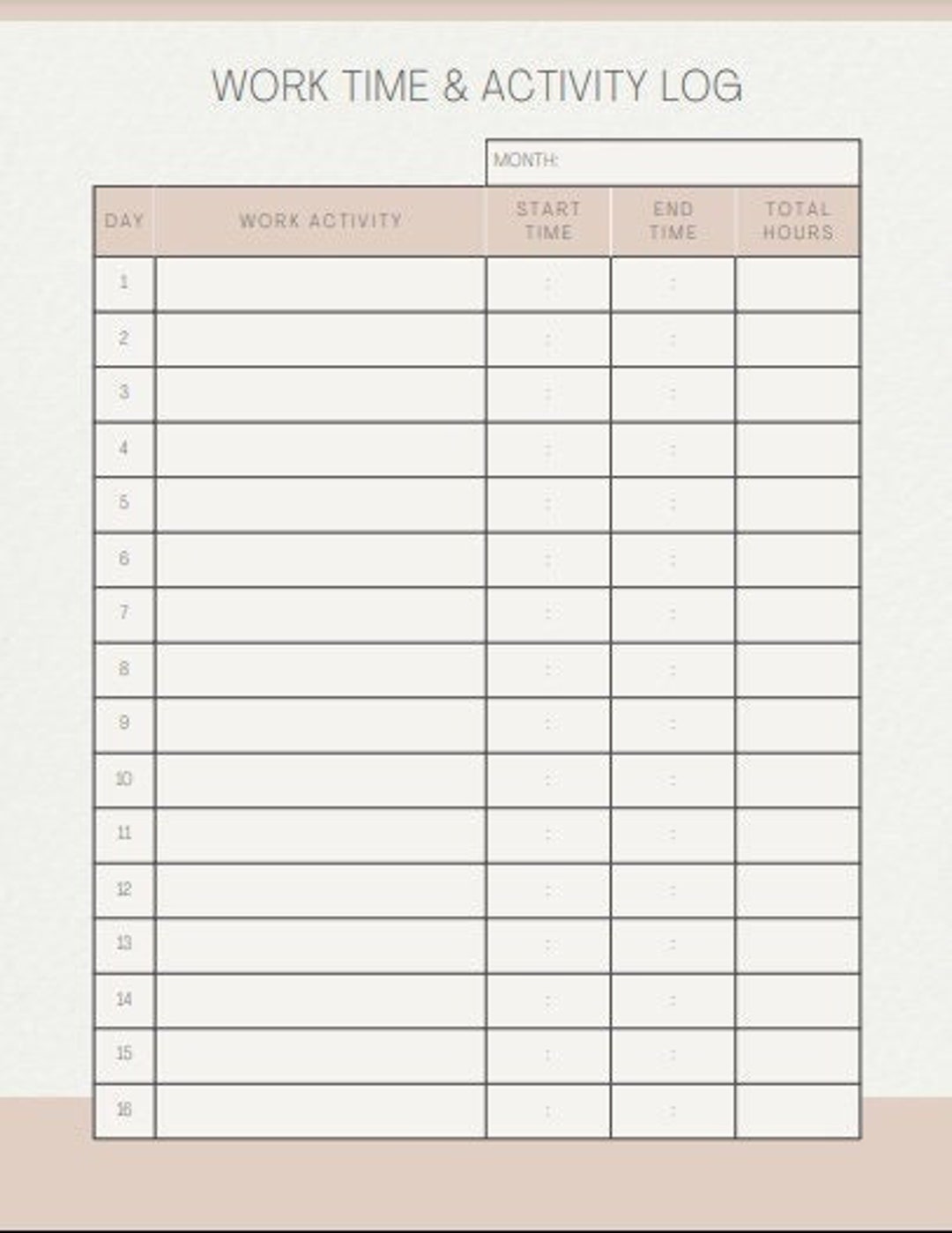 Monthly Work Tracker Log, Printable, Downloadable - Etsy