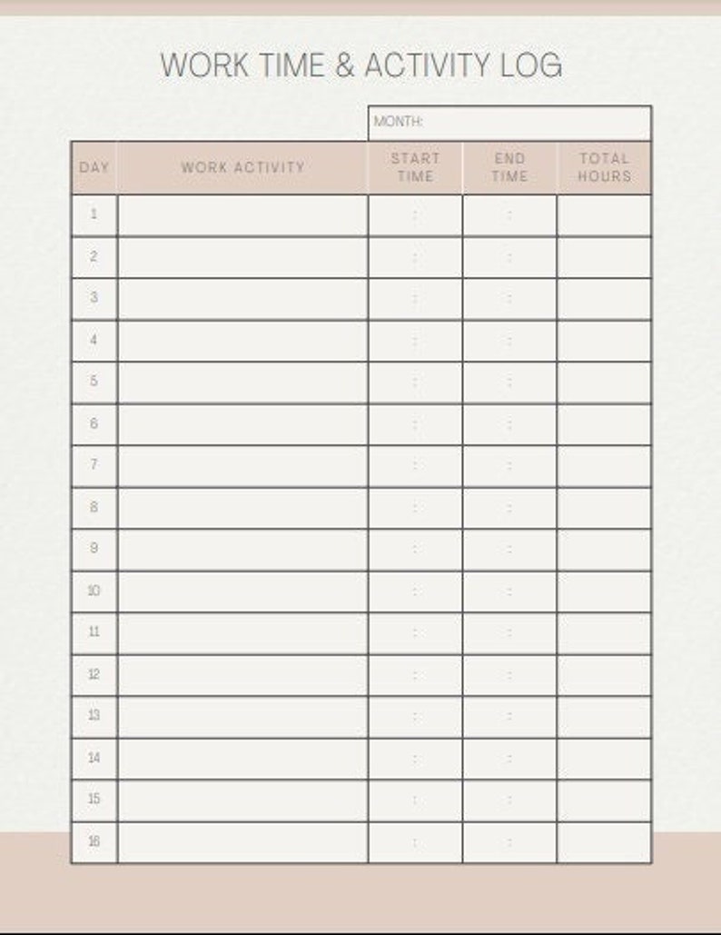 Monthly Work Tracker Log, Printable, Downloadable - Etsy
