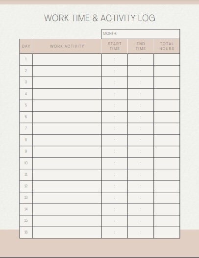 Monthly Work Tracker Log, Printable, Downloadable - Etsy