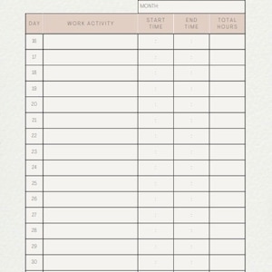 Monthly Work Tracker Log, Printable, Downloadable - Etsy