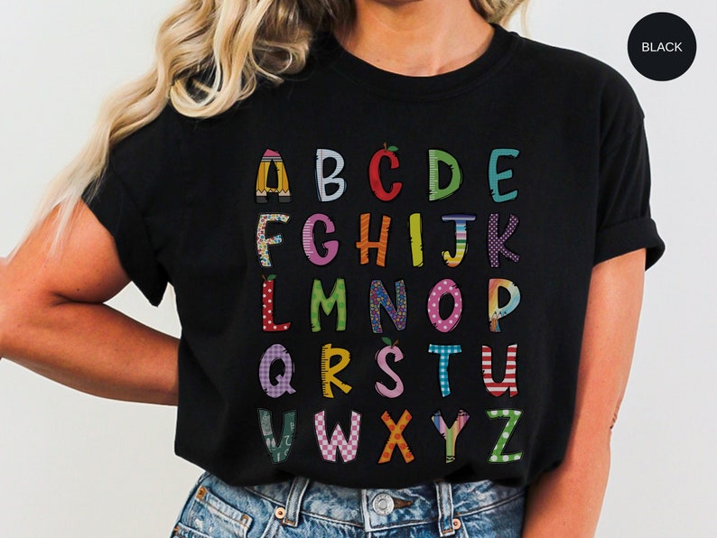 Alphabet Shirt, ABC T Shirt, Comfort Colors, Teacher Alphabet Tshirt ...