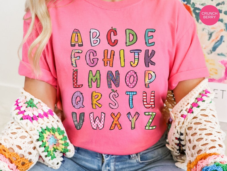 Alphabet Shirt, ABC T Shirt, Comfort Colors, Teacher Alphabet Tshirt ...